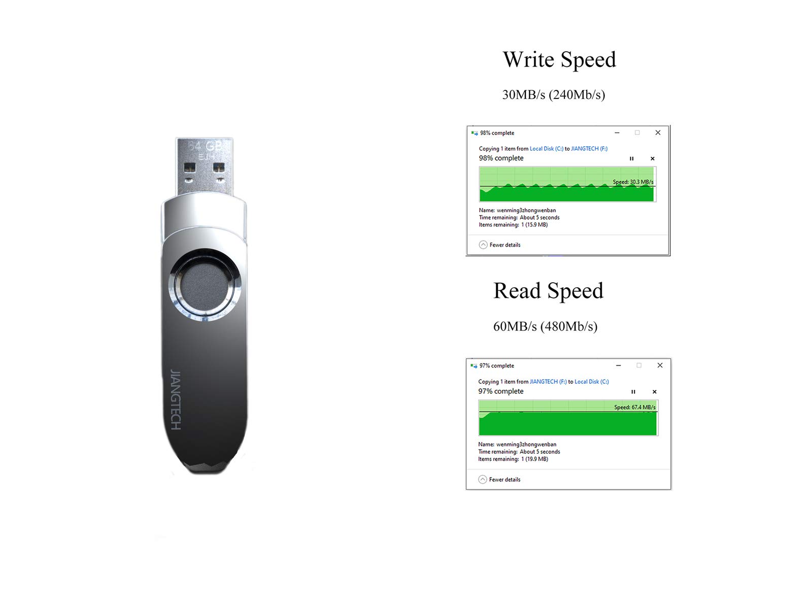JIANGTECH USB Drive for PC and Android, Enctypted by Fingerprint, Support USB 3.0 (128GB)