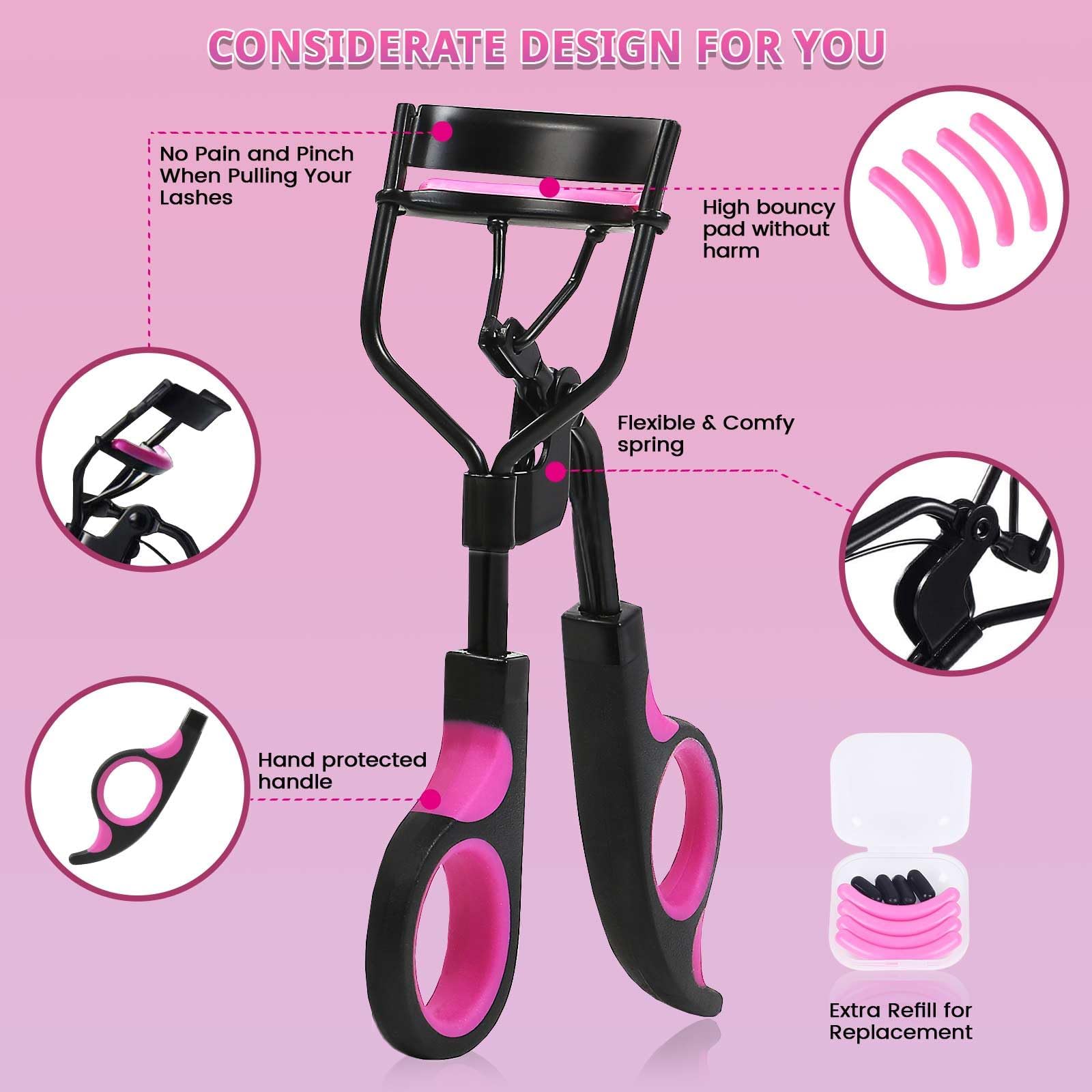 Eyelash Curler Eye Brow Kit, MODUSKYE 7 in 1 Eyelashes Curler with Replacement Refill Pads for Women, Partial Lash Curler Eyes Makeup Tools Long-Lasting Natural Lashes