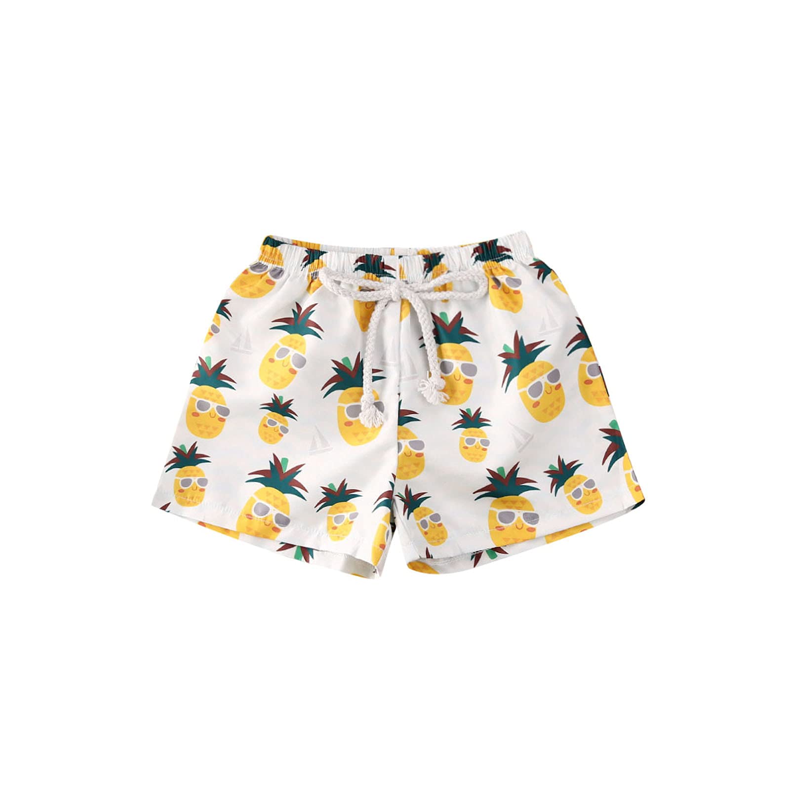 Infant Toddler Baby Boy Hawaiian Beach Shorts Swim Trunks Cartoon Animal Little Boys Board Shorts Swimwear (B-White Pineapple, 6-12 Months)