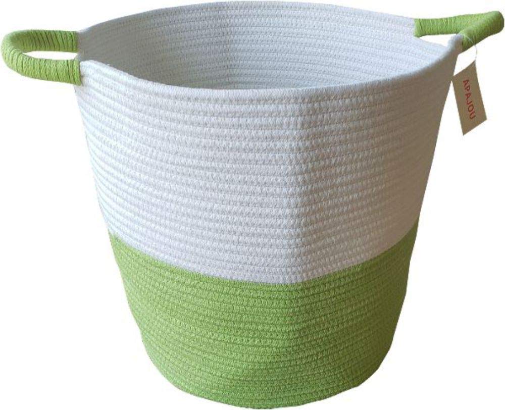 Apajou Large Cotton Rope Basket (12.5” x 16” x 15”) - Round Woven Storage Organizer Baby Basket Bin with Sturdy Handles - for Blankets, Toys, Laundry, Nursery, and More