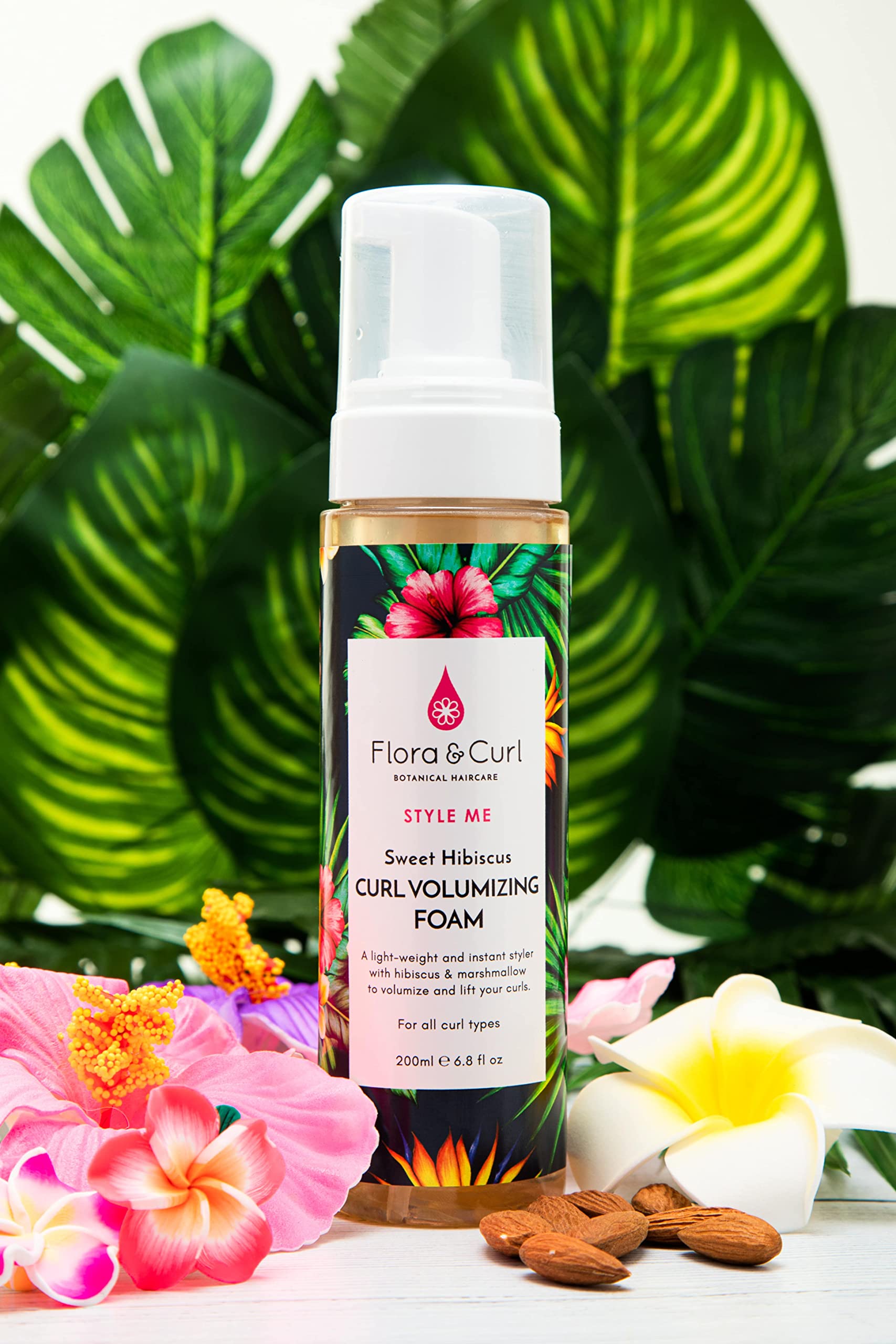 Flora & Curl Sweet Hibiscus Curl Volumizing Foam Botanical Volume Foam for Superior Body and Bounce 6.7 fluid-oz