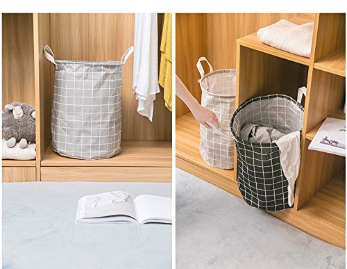 17 Inches Large Clothing Storage Bucket, Canvas Fabric Collapsible Organizer Basket for Laundry Hamper,Toy Bins,Gift Baskets, Bedroom, Clothes,Baby Nursery (Black)
