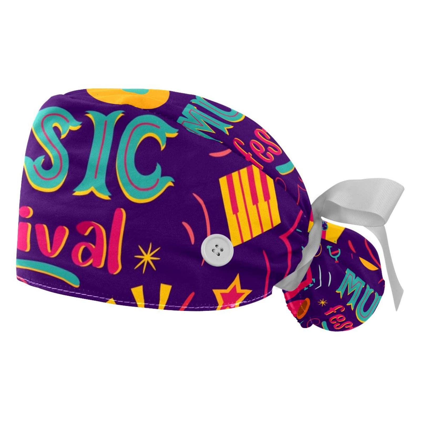 2 Packs Adjustable Working Hats with Button and Sweatband for Women, One Size，Music Festival Instrument Guitar Violin Drum Jazz