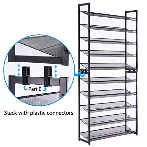 Apicizon 5-Tier Metal Shoe Rack for up to 25 Pairs Shoe Organizer with Angle from Slant to Flat, Stackable Shoe Storage Shelves with Stable Iron Structure for Entryway Closet, Grey