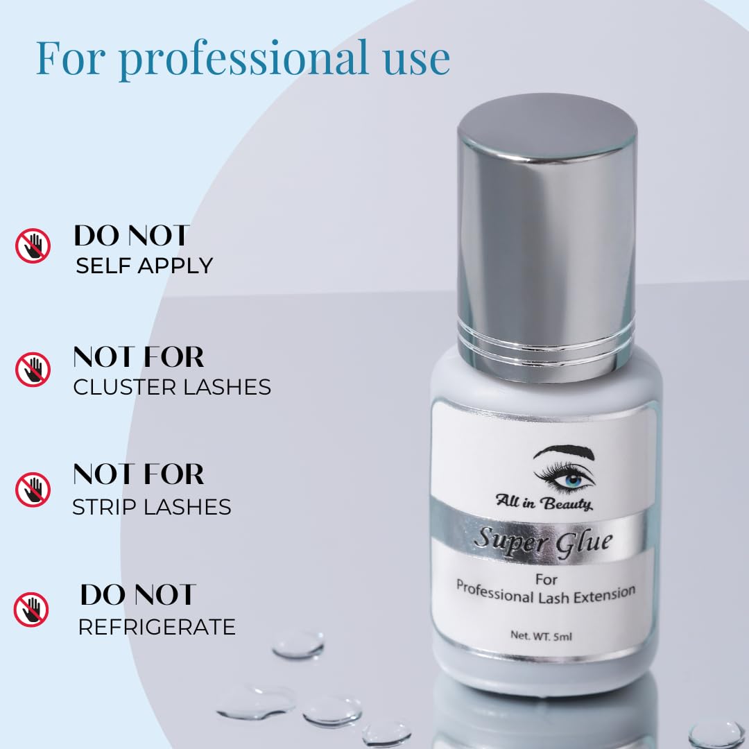 Eyelash Extension Super Glue,Fast Drying,Long Lasting False Eyelash Adhesive, Lash Extension Supplies for Professionals Eyelashes Artists,Powerfull Adhesive, Less Than 1 Second Drying time (5ml)