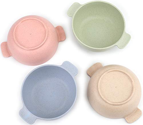 Nicunom 13 OZ Unbreakable Kids Plastic Bowls with Spoons, Reusable Cereal Bowl Wheat Straw Snacks Small Bowl Sets for Baby Kids Toddler, Microwave Dishwasher Safe,
