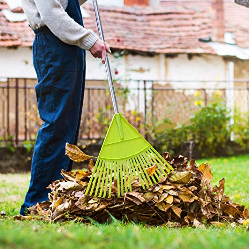 Colwelt Plastic Leaf Rake, Garden Poly Shrub Rake with 56ββ Lightweight Stainless Steel Handle, Include 22Tines Plastic Head & Garden Gloves, Garden Rake Leaf to Collect Loose Debris