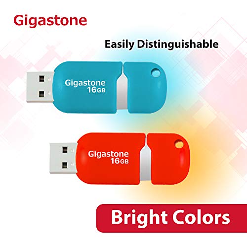 Gigastone V10 16GB 5-Pack USB 2.0 Flash Drive Thumb Drive Memory Stick Pen Drive Capless Retractable Design (Multi Color)