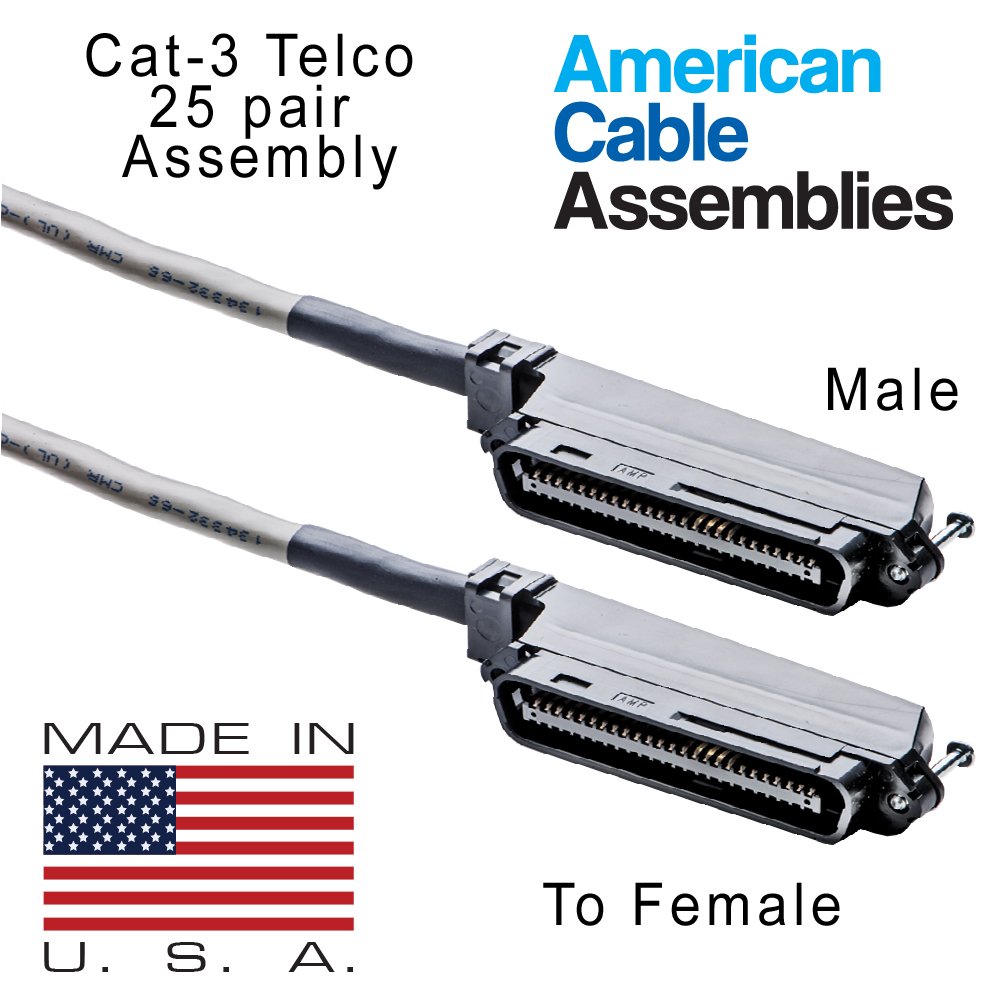 American Cable Assemblies 25 Pair Telco Cat 3 24AWG AMP Male to Male 150'