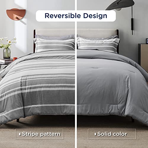 Bedsure Bed in a Bag Full Size 7 Pieces, Gray White Striped Bedding Comforter Sets All Season Bed Set, 2 Pillow Shams, Flat Sheet, Fitted Sheet and 2 Pillowcases
