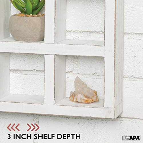 Ilyapa Rustic Wood Knick Knack Floating Shelf Weathered White - Wall Mounted or Freestanding Farmhouse Decor Display Case for Essential Oils, Trinkets, Curios is a Family-Owned Business