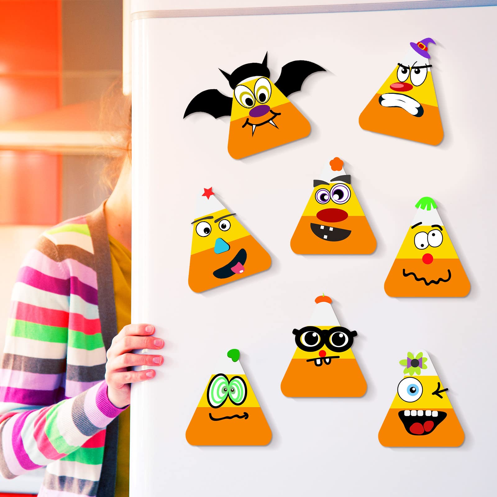 16 Pcs Halloween Crafts for Kids Candy Corn Halloween Craft Kit Toddler Craft Kit DIY Fall Crafts Halloween Candy Corn Magnet Felt Craft Kit for Toddlers Home Activities Fridge Magnet Decoration