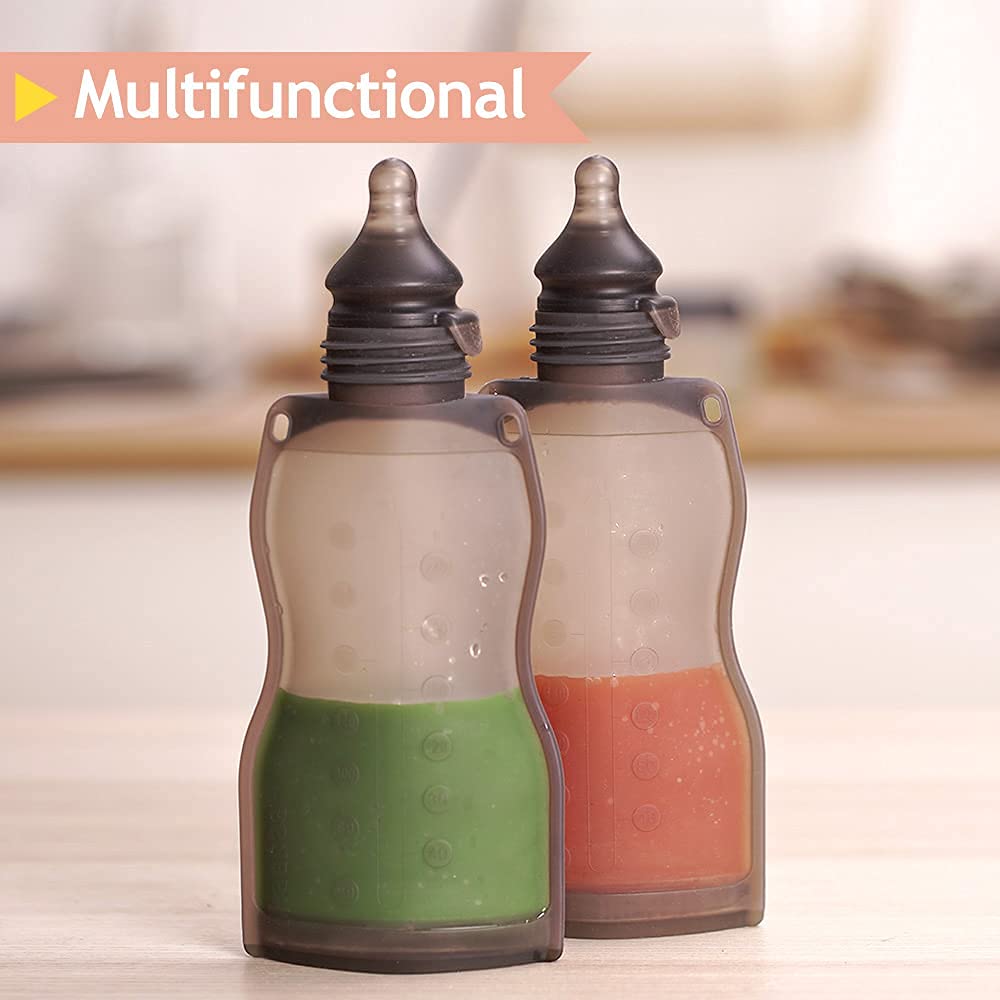 haakaa Baby Bottles Reusable Baby Food Pouches Squeezable Yummy Pouch for Milk/Juices/Purees, 260ml Squeeze & Feed Bag for Breastfeeding, Freezer Safe, Variable Flow Teat, 6M+