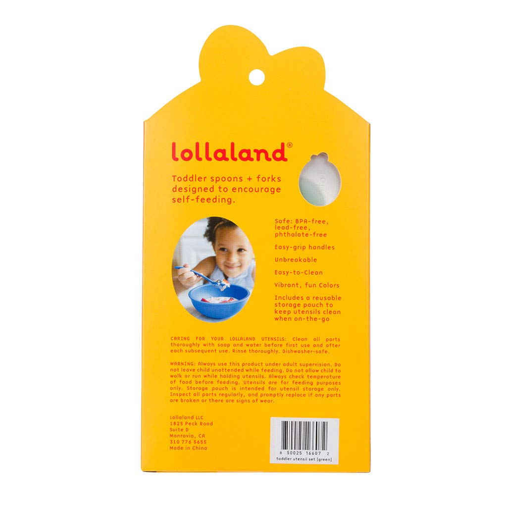 Lollaland 5 Piece Plastic Toddler Silverware Spoon and Fork Utensil Set - Reusable Toddler Cutlery with Hygienic Travel Pouch (Turquoise)