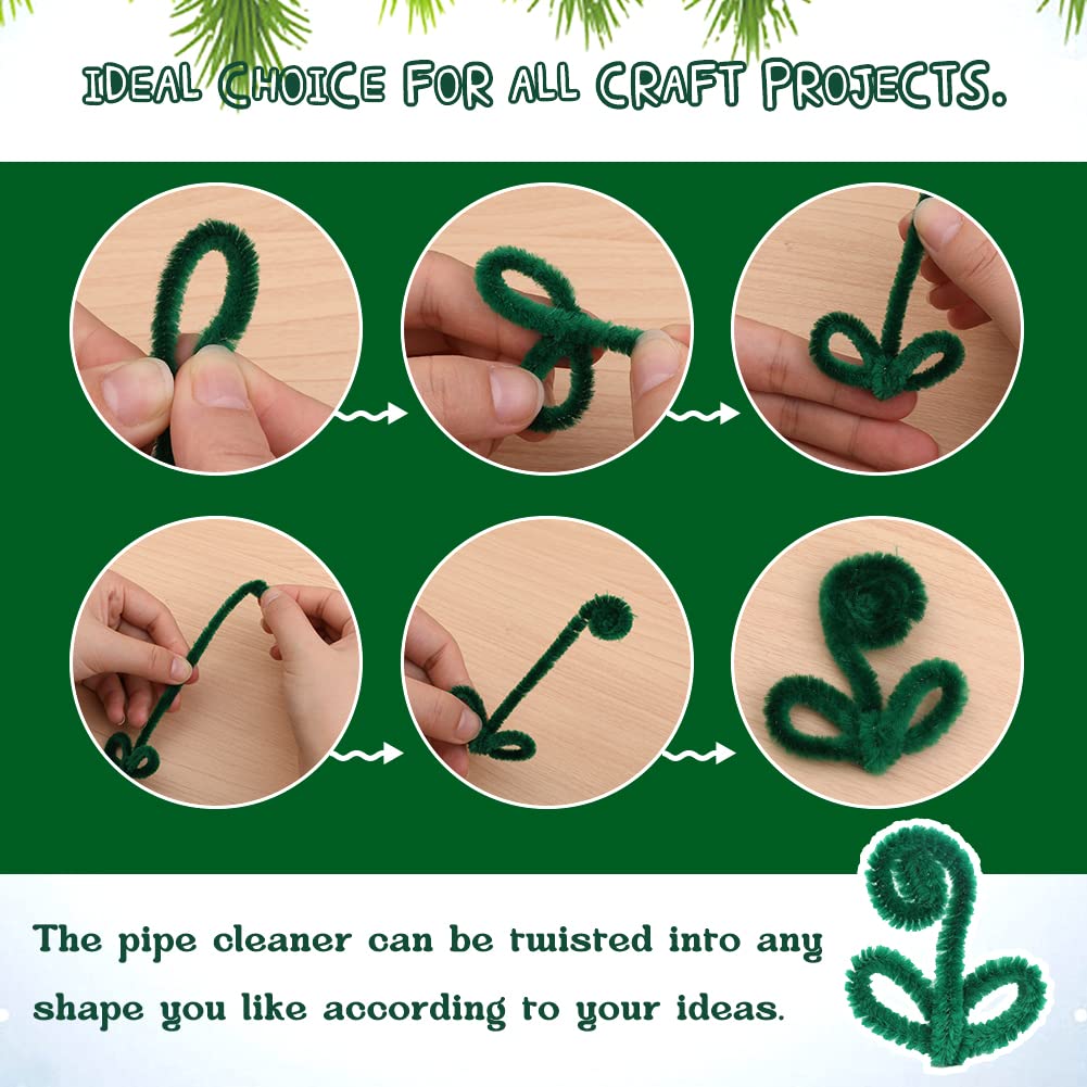 130 PCS Pipe Cleaner Chenille Stem, Green Pipe Cleaner for Crafts Handy Disposable Cleaning Tool - 6mm x 12" for DIY Art Craft Decorations