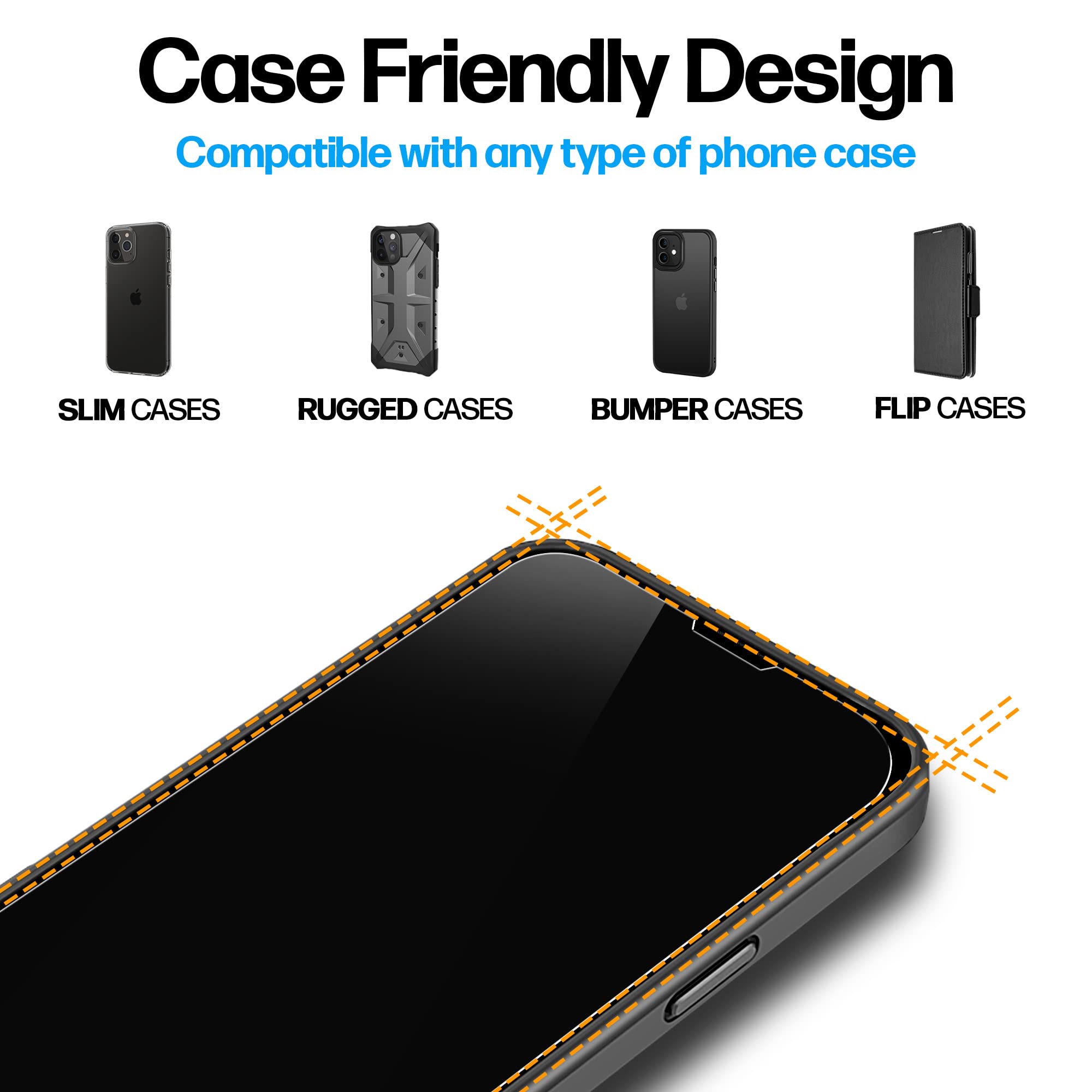 Power Theory Designed for iPhone 14 Screen Protector Tempered Glass, Also for iPhone 13/iPhone 13 Pro [Case Friendly] Full Cover with Easy Install Kit, 2 Pack