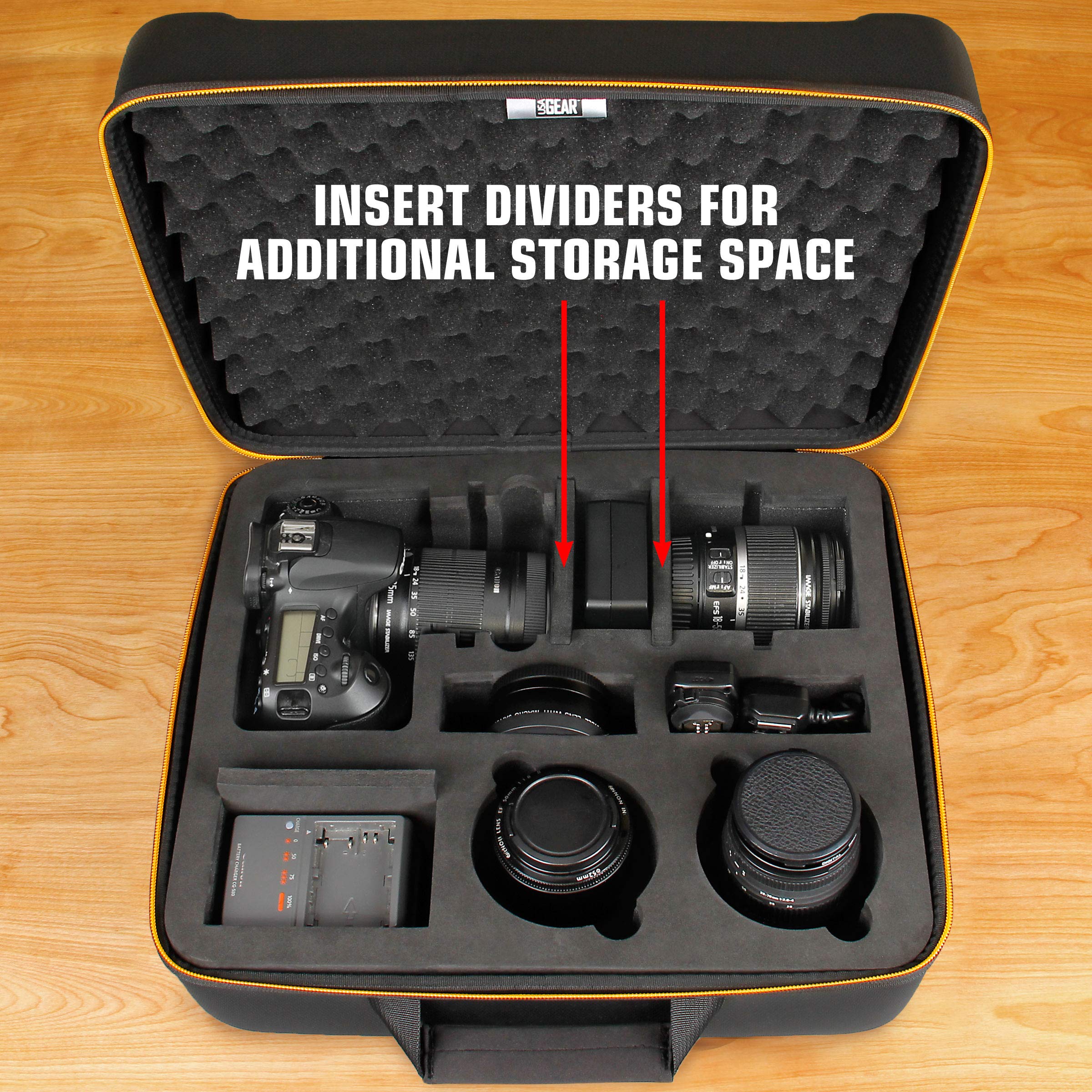 USA Gear HXS Hard Shell SLR Case with Rugged EVA Exterior, Removeable Dual-Layered Foam Tray and Egg-Crate Foam Top Cover - Compatible with Nikon, Canon, Sony, Olympus and More