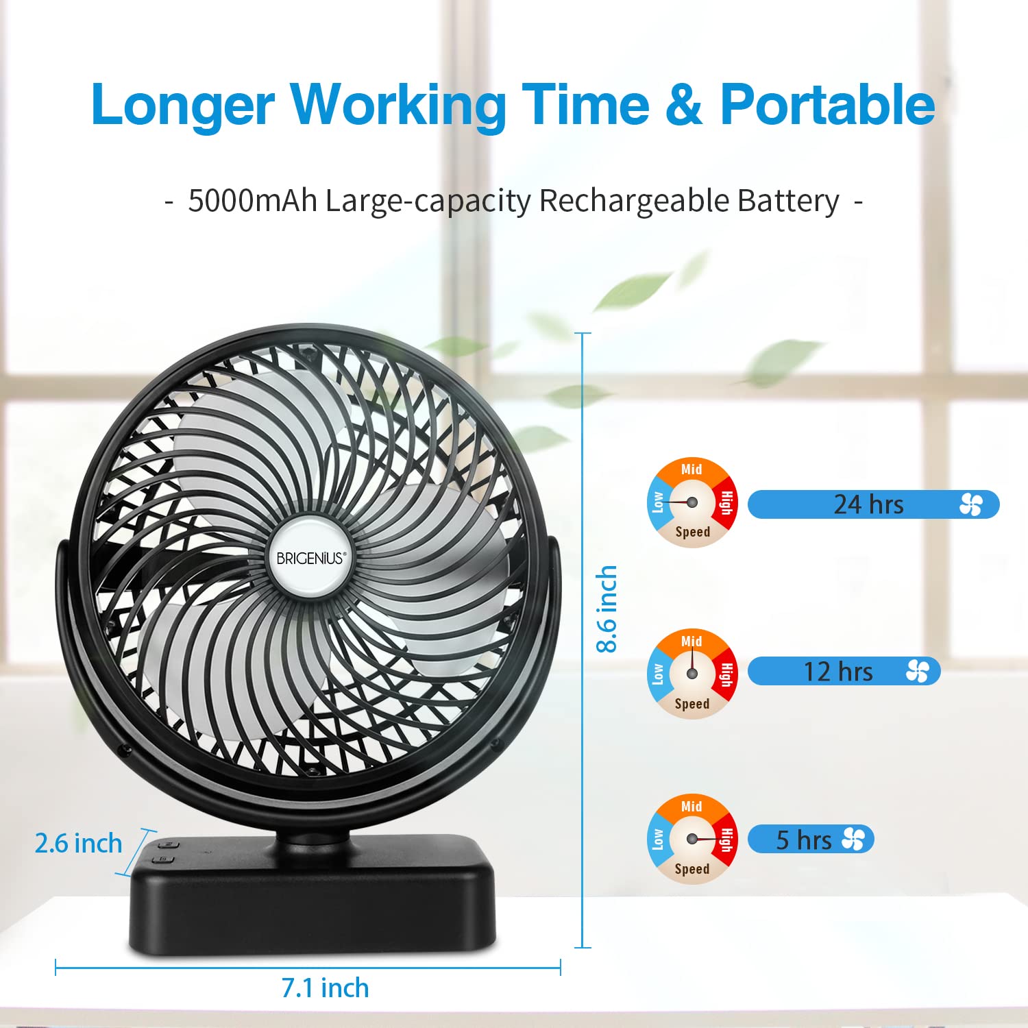AJOYEUX Camping Fan Rechargeable 5000mAh Tent Fan with LED Lantern 7-Inch Battery Operated USB Fan Powerful for Camping Home Office RV
