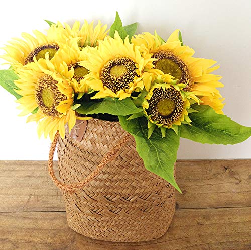 AMZALI Artificial Flowers Sunflowers Bouquet Centerpieces Real Touch Silk Fake for Wedding Bride Floral for Home Arrangement Decoration Garden Decor