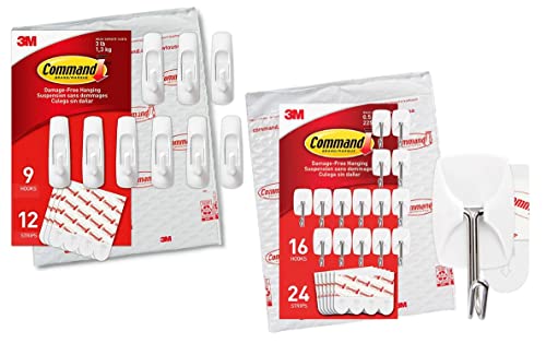 Command Wall Hooks Bundle - Command Small Wire Toggle Hooks 16 Hooks with Medium Utility Hooks 9 Wall Hooks, Command Strips Included