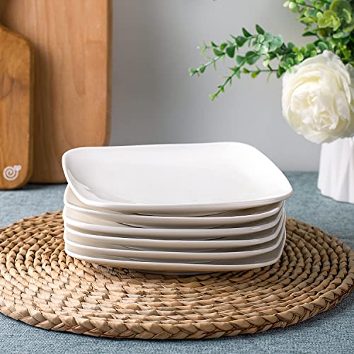 DELLING Appetizer Plates - 6.5 in Ceramic Small Plates for Dessert -Square Serving Plates - White Kitchen Dinnerware Dishes Set for Snacks, Appetizer, Side Dishes- Serving Platter Set of 6