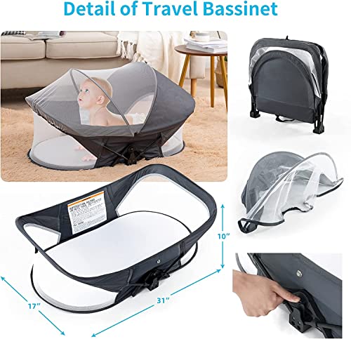 Baby Travel Bassinet Portable Bassinet-Mini Travel Crib Infant Travel Bed with Mosquito Net and Canopy Lightweight Washable Foldable