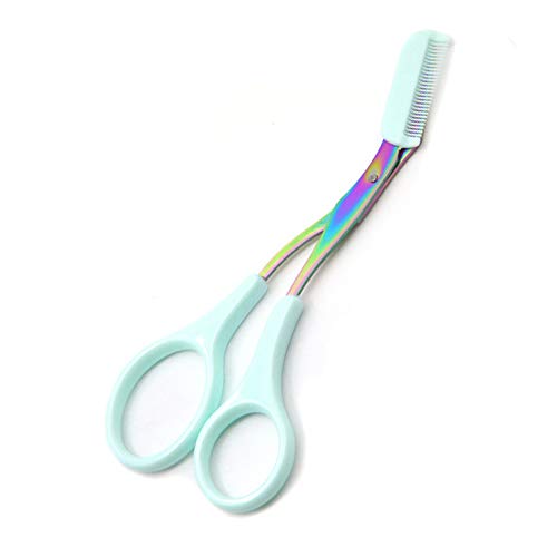 YITAQI Eyebrow Comb Scissors,Titanium Grooming Trimmer Makeup Tools Stainless Steel Eyelash Hair Clips Shaping Razor Hair Scissors Trimmer(Green)