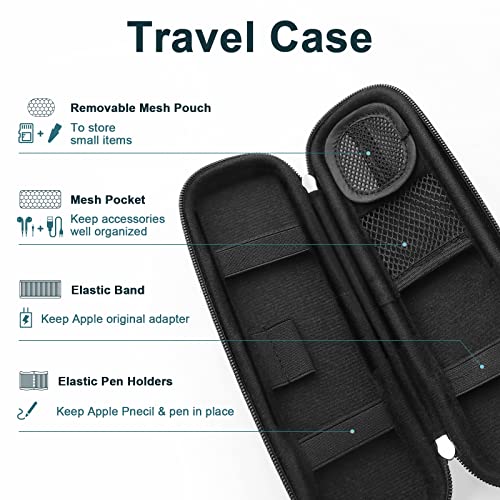Aunote Holder Case for Apple Pencil 1st and 2nd Generation, PU Leather Protective Bag, Compatible with iPad Pro Pen, Samsung, Huawei, Apple Pen Accessories, USB Cable, Earphone, Fountain Pen. Black