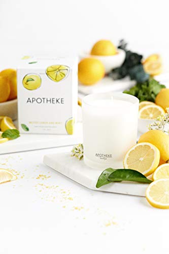 APOTHEKE Market Collection Luxury Scented Jar Candle, Meyer Lemon & Mint, 11 oz - Lemon, Spearmint, Jasmine & Eucalyptus Scent, Strong Fragrance, Aromatherapy, Lasting, Hand Poured in USA, Soy Wax