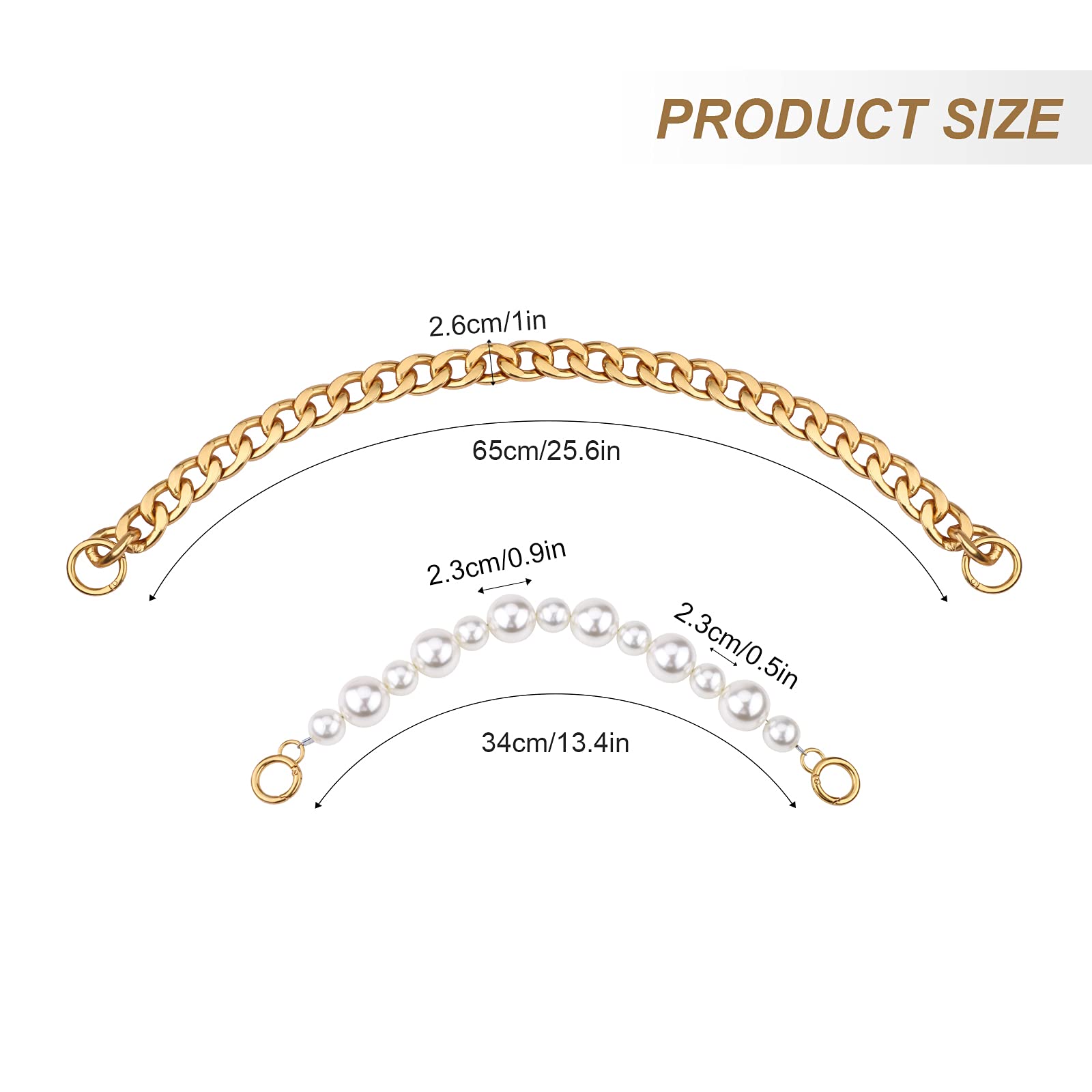 2Pcs Purse Replacement Chains,DIY Heavy Chunky Aluminum Metal Chain &Imitation Pearl Bead Purse Strap Handbag Chain Accessories DIY Chain Strap Handbag Chains for Bag Decoration