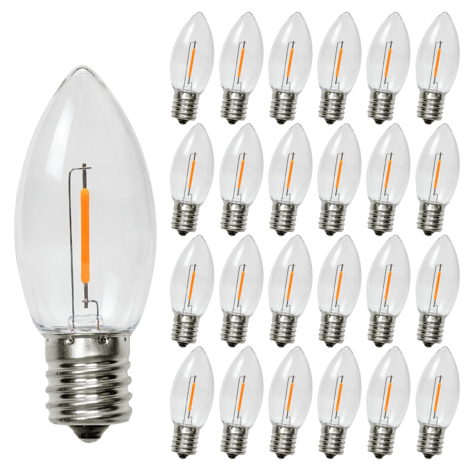 25PACK C9 LED Christmas Light Bulb ,C9 LED Replacement Bulb for Christmas String Lights, E17 Intermediate Base, 2200K Warm White, Commercial Grade Holiday Clear Plastic Bulbs Dimmable Shatterproof
