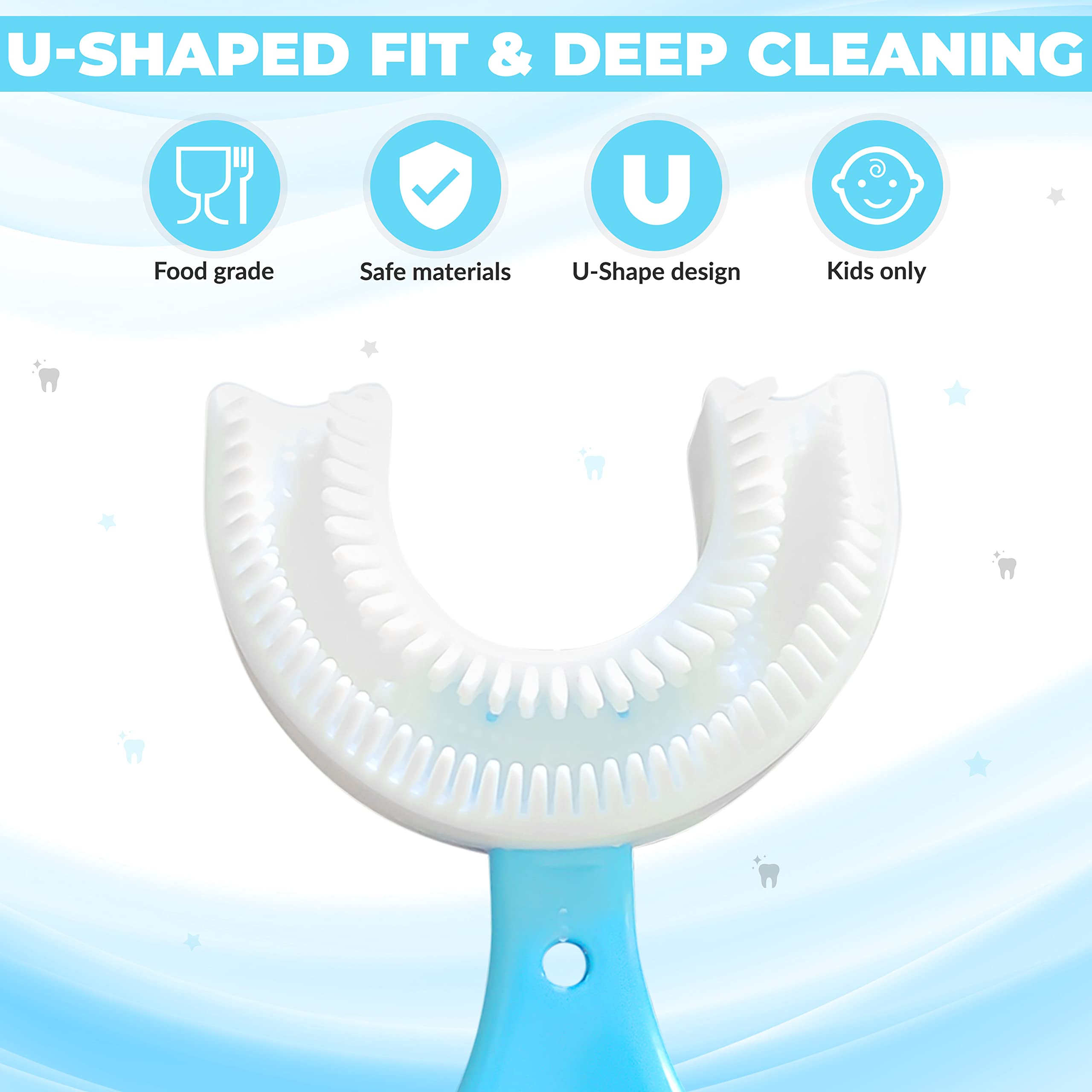 4 Pack Kids U Shaped Silicone Head Whitening Massage Toothbrush U-Type Toothbrush Whole Mouth Toothbrush with Handle for Kids (2-6 Years Old, Heart Style)