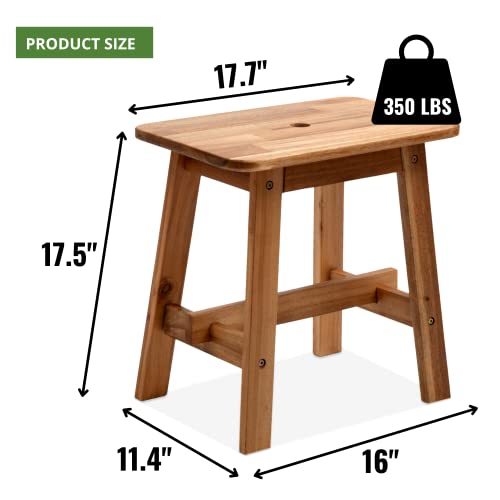 BEEFURNI Rectangular Acacia Wood Stool, Small Bench Seat, Small End Table Stool; Bathroom Stool Wood; Plant Stool; Makeup Stool; Perfect Size for Living Room, Bathroom, 1-Year Manufacturer Warranty