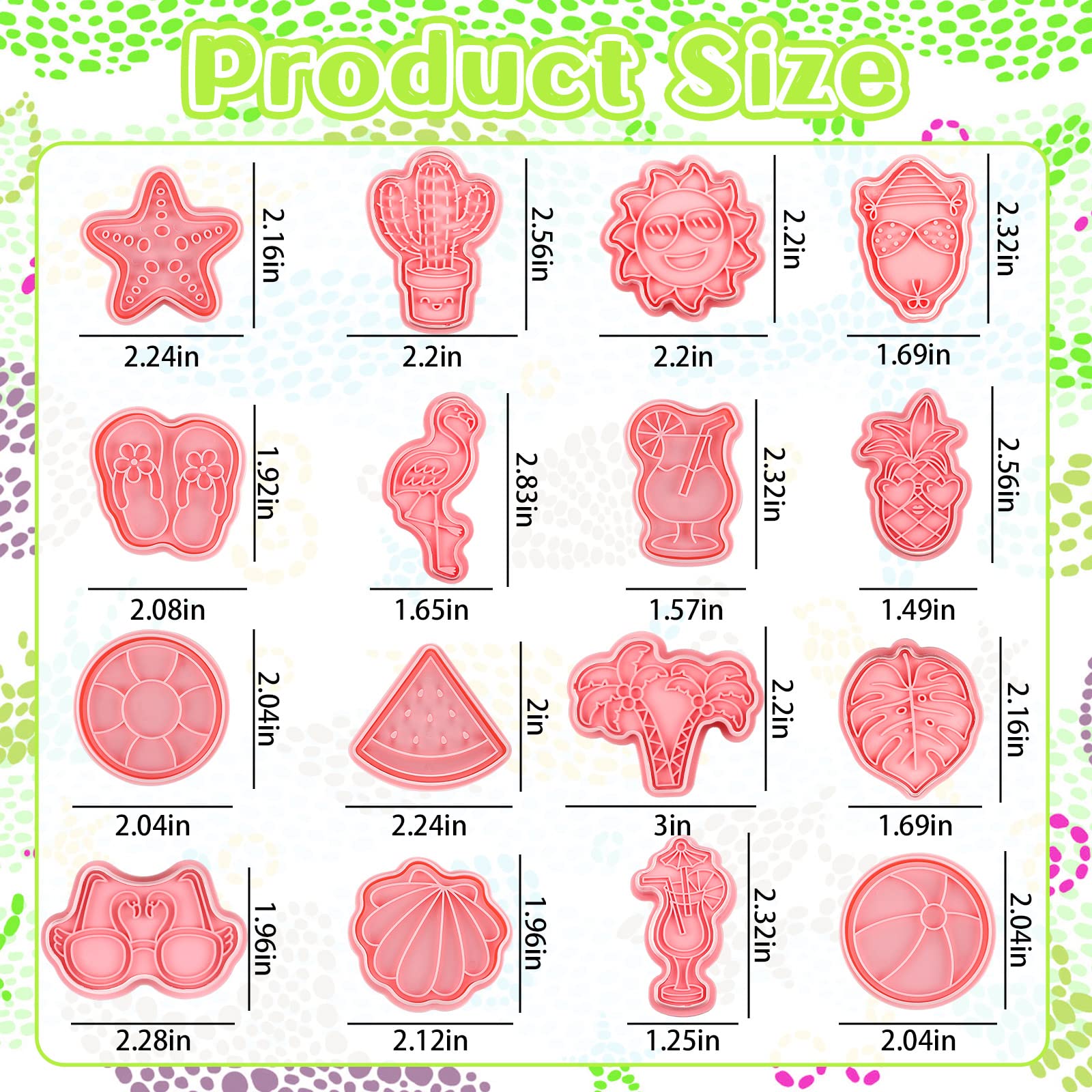 16 Pcs Summer Beach Cookie Cutters with Plunger Stamps Set Hawaiian Biscuit Mold 3D Fondant Cookie Stamper Pineapple Flamingo Cactus Sun Starfish Seashell Palm Tree for Baking Supplies