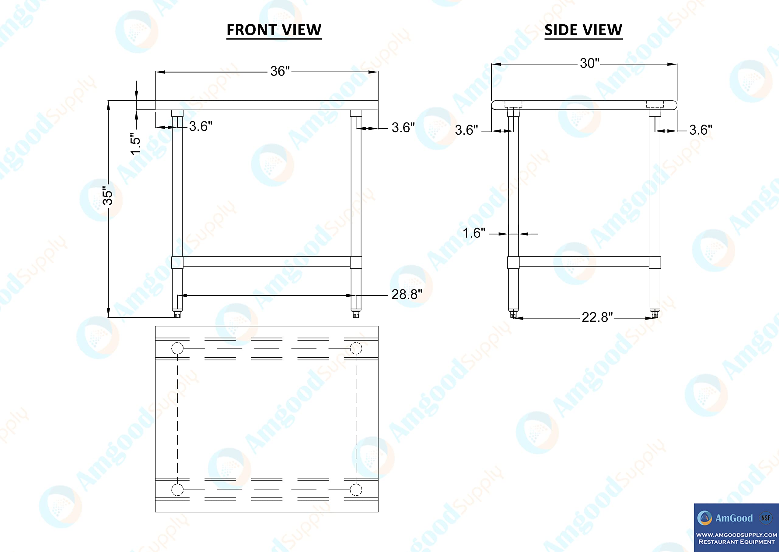 AmGood 30 in. x 36 in. Stainless Steel Table | NSF | Metal Utility Kitchen Prep Work Table