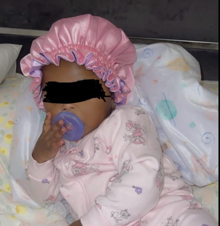 AKISS Reversible Satin Silk Sleep Hair Bonnet for Newborn Baby Girl Boy (Taffy/Lavender, 1~3 M)