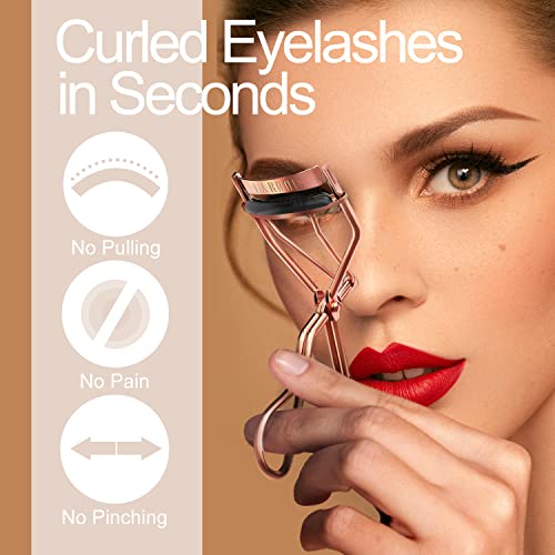 Larbois Eyelash Curler with 5 Extra Refill Pads & Velvet Bag, Professional Eye Lash Curler No Pinching, No Pain and No Pulling, Make up Tool for Perfect Curl in Seconds (Rose Gold)