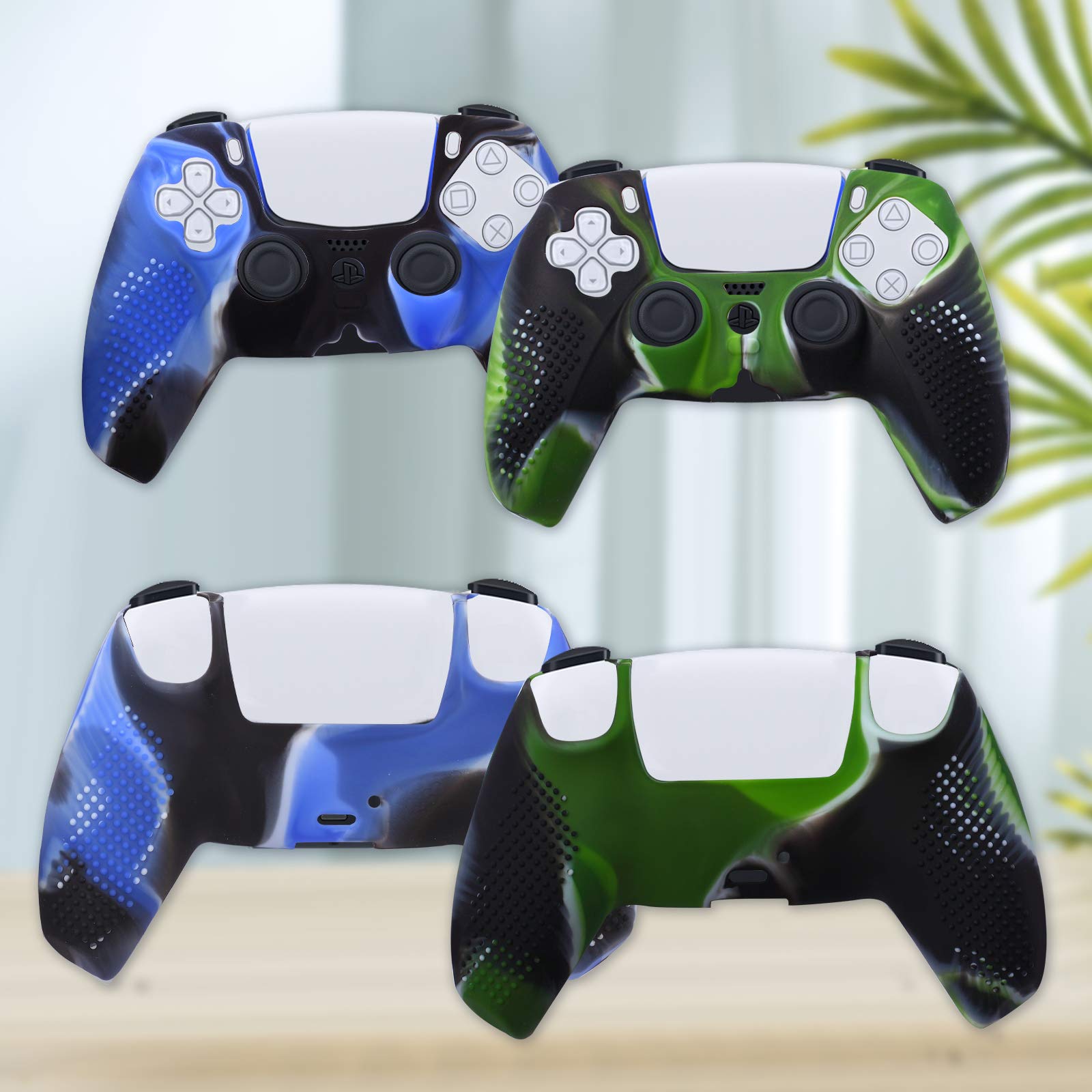 2 Pack PS5 Controller Grip Covers with 4 Thumb Stick Caps, Anti-skid Silicone Protective Cases for PlayStation 5 DualSense Wireless Controller with Silicone Joystick Caps in 2 Different Colors