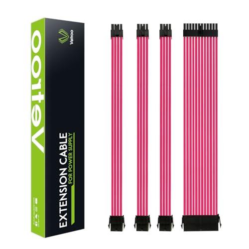 Vetroo PSU Extension Cable Sleeved Customization Mod PC Power Supply Cable, Soft Nylon Braided with Comb Kit 18AWG ATX/EPS/8 Pin PCI-E/6+2 Pin PCI-E (Pink)