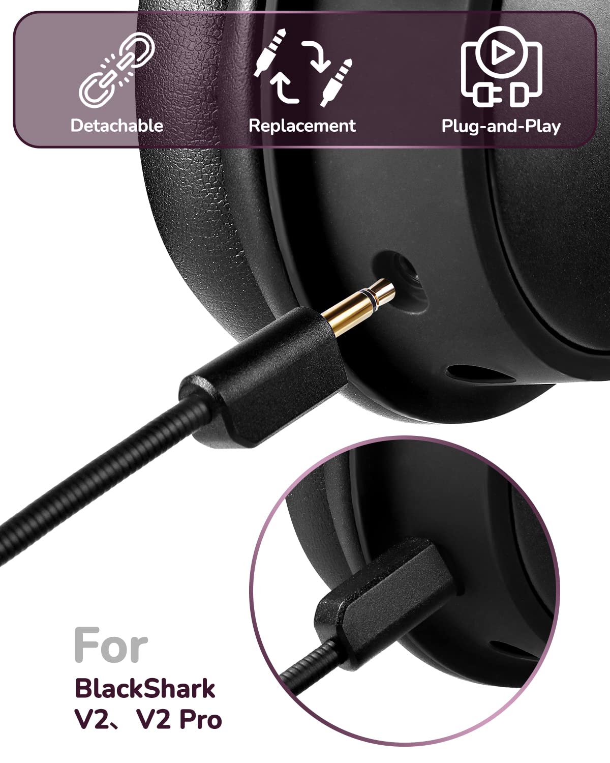 AKKE BlackShark V2 Mic Replacement 3.5mm Jack Detachable Microphone Boom Noise Cancelling Compatible for Razer BlackShark V2,V2 Pro, Gaming Headsets