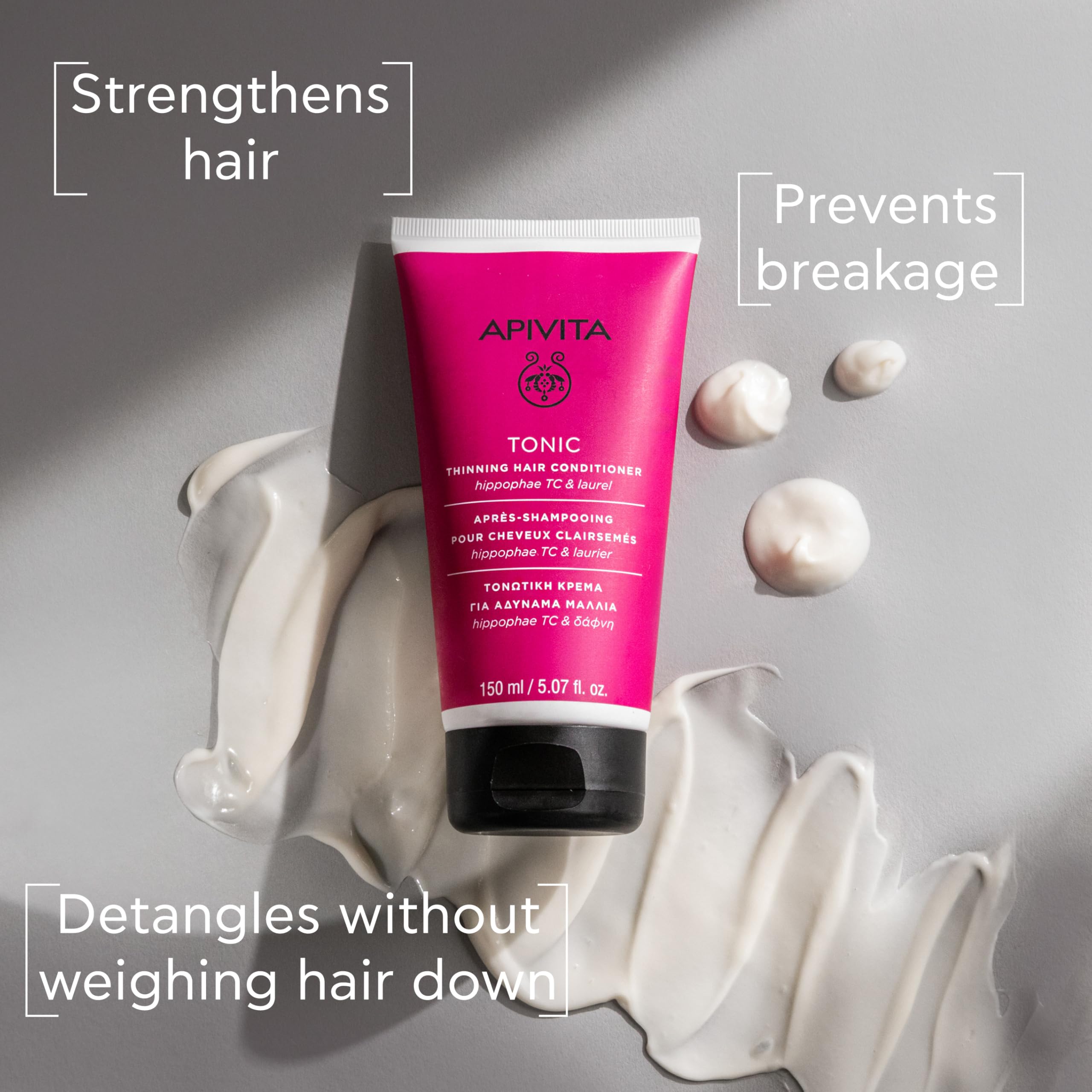 Apivita Tonic Thinning Hair Conditioner 150ml with Patented Hippophae Tonic Complex, Laurel and Propolis - Strengthens Hair, Prevents Breakage, Detangles and Adds Volume