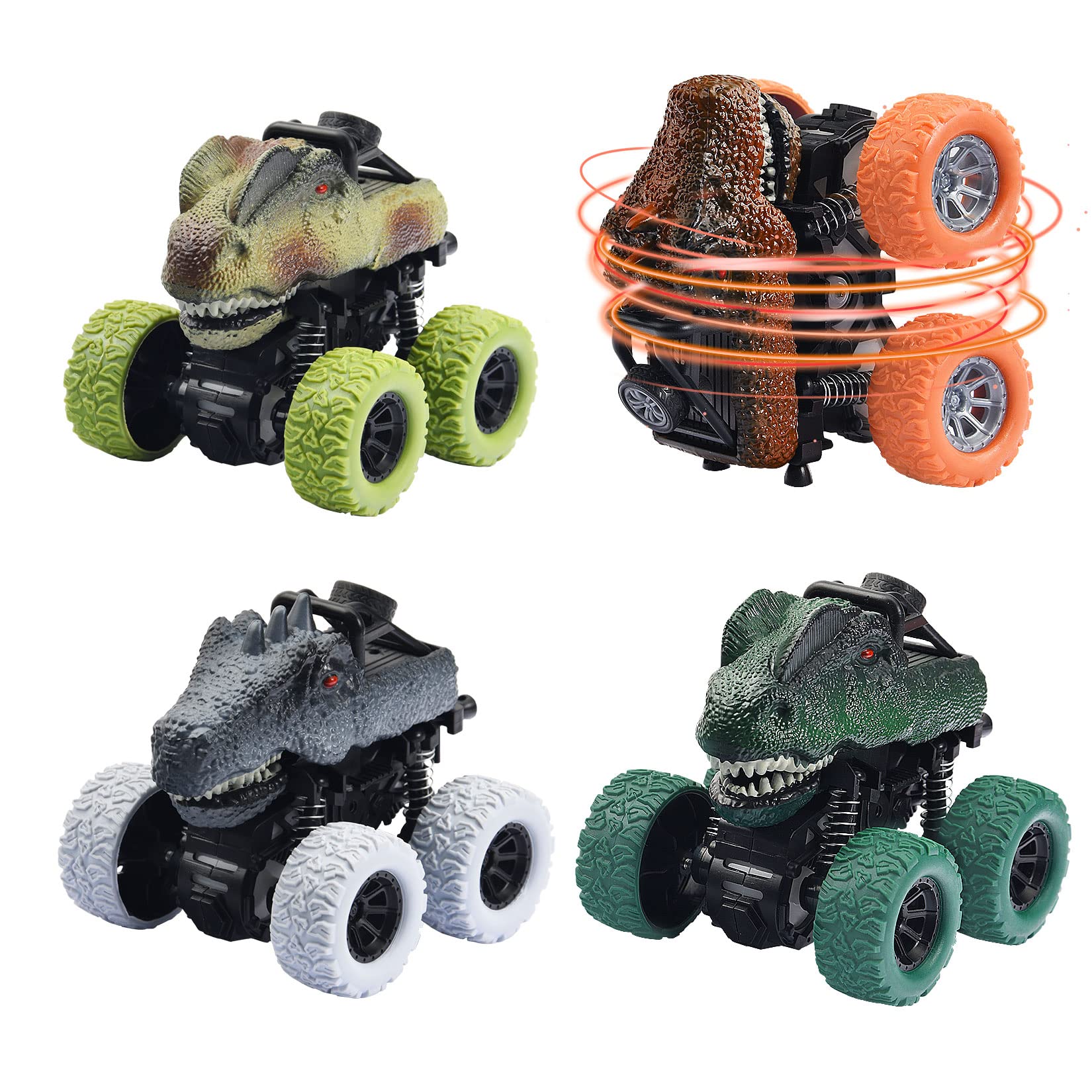 4 Pack Monster Truck Toys for Boys, Toddler Pull Back Cars Friction Powered Cars for Kids, Dinosaur Toys for 3 4 5 6 Year Old Boys Girls Christmas Birthday Party Gift for Kids