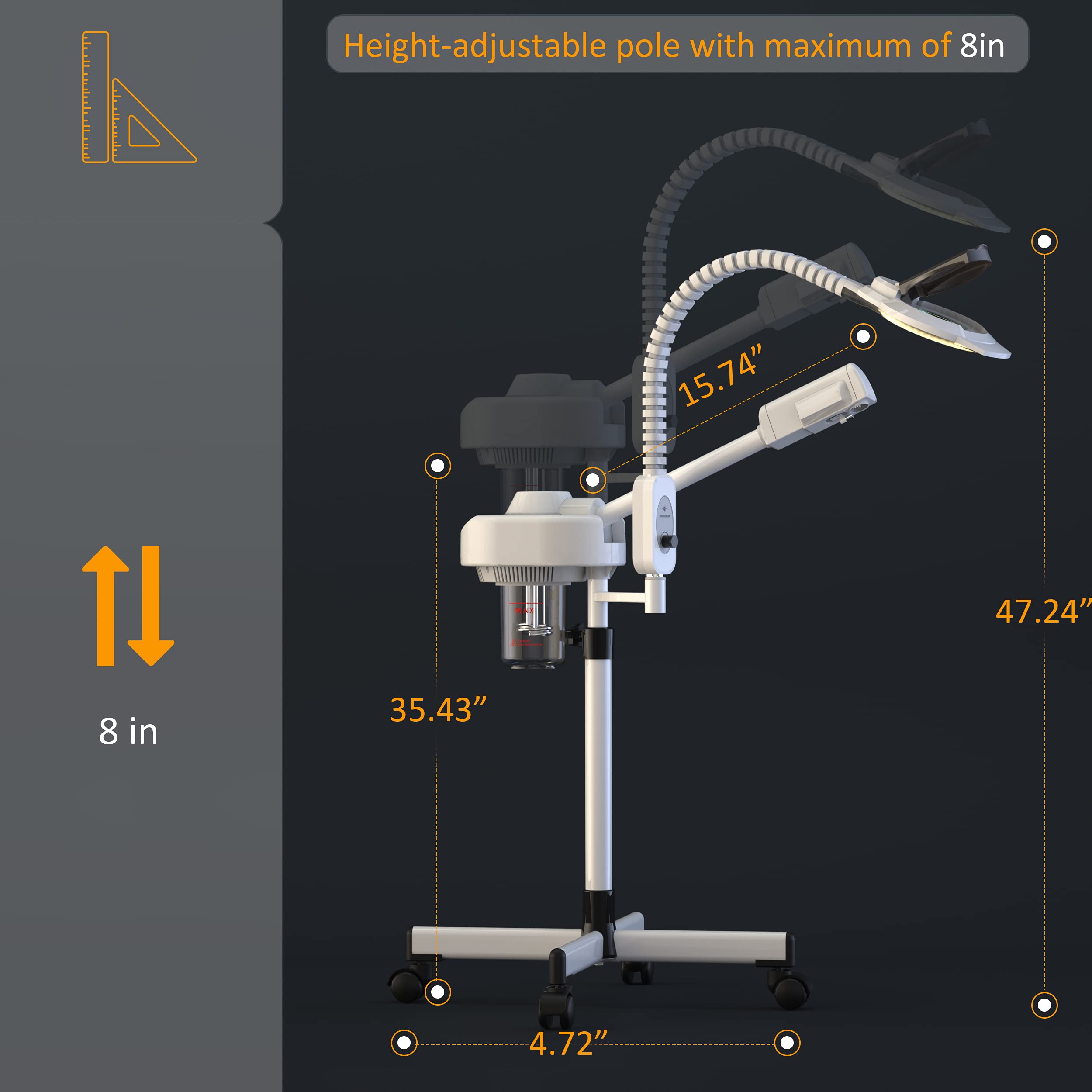 Professional Facial Steamer with Magnifying Lamp – 2 in 1 Ionic Ozone Steamer for Face Spa Beauty Salon Equipment with 3 Diopter Magnifying Glass LED Lamp Cleanses Skin Unclogs Pores (Blanco)