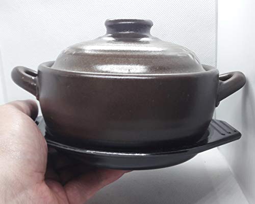 16.9ounce(500cc)Korean Traditional Ceramic Stone Bowl with Trivet for Dolsot Bibimbap Stew Soup