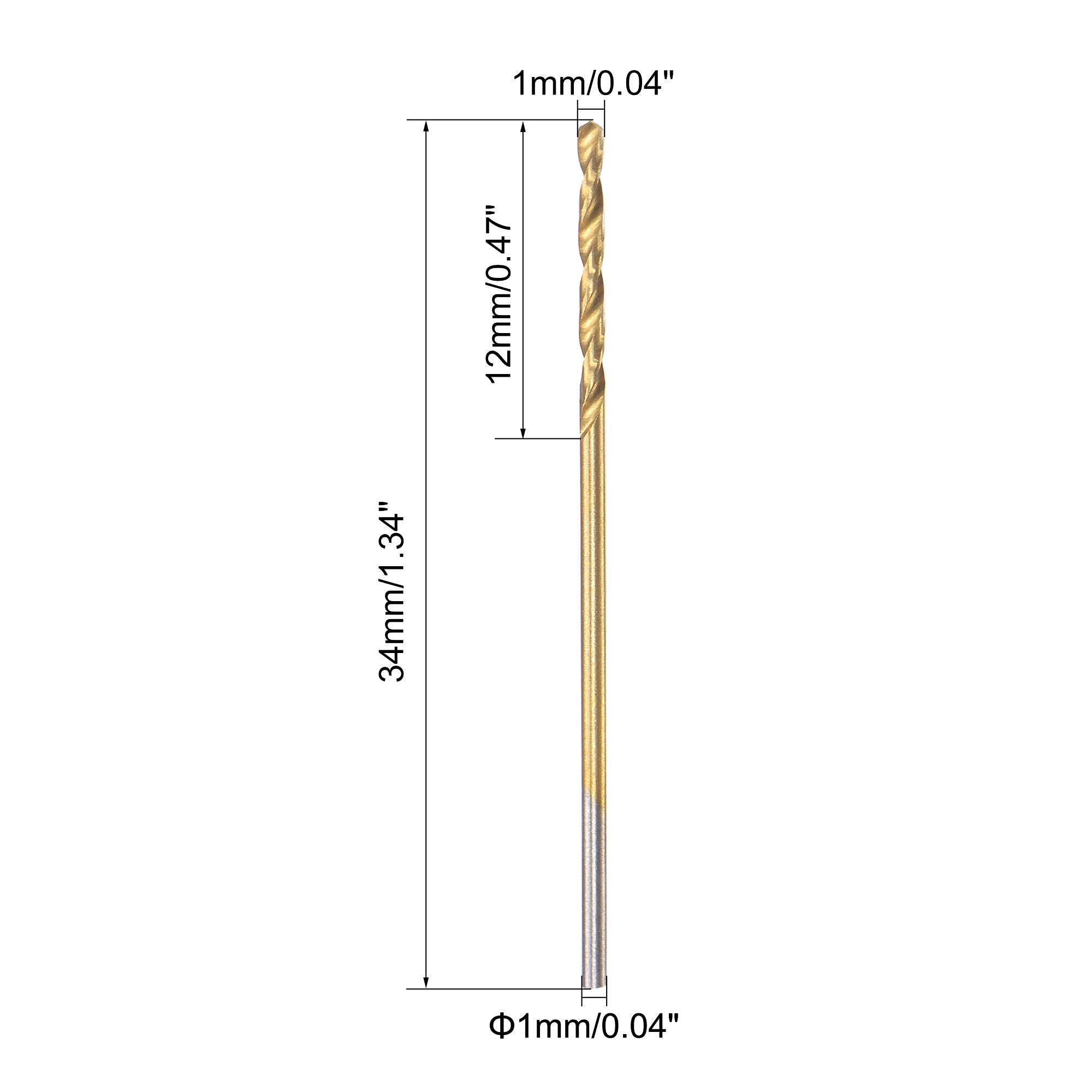 uxcell High Speed Steel Straight Shank Twist Drill Bit Fully Ground Titanium Coated 1mm Drill Diameter 34mm Total Length 12mm Drill Bit Length 12 Pcs