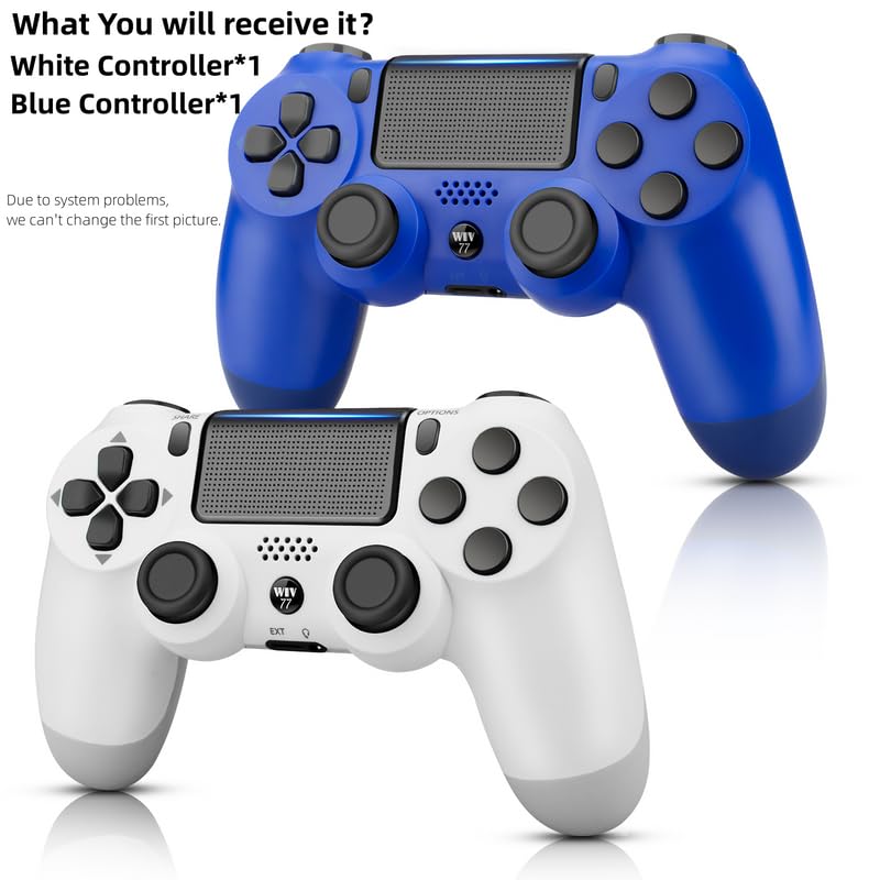 2 Pack Wireless Controller for PS4 Controller,Wiv77 Gaming Controller for Playstation 4 Controller with Headphone Jack/Long Battery Life,Pa4 Controller/Control/Remote/Mando for PS4/Slim/Pro,Blue White