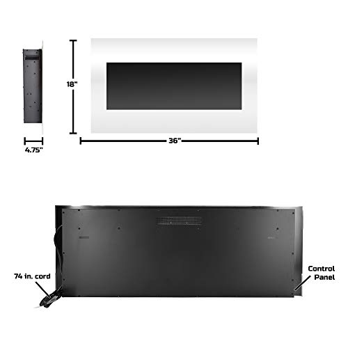36-Inch Wall Mounted Electric Fireplace - 10-Color LED Flame and 3 Media Backgrounds with Adjustable Brightness and Remote by Northwest (White)