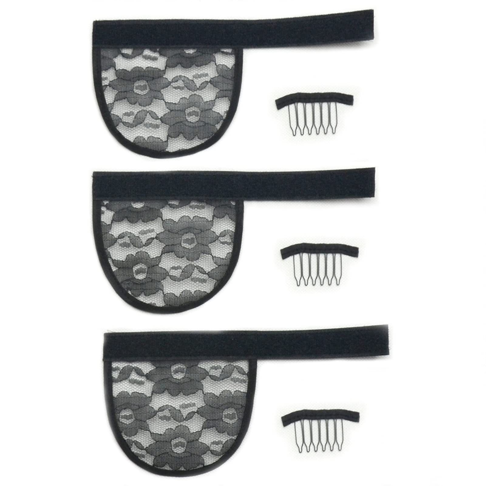 Luwigs Magic Buckle Lace Base for Ponytail with Combs 3pcs 4x4 inch Lace Ponytail Net with Magic Buckle Hair Accessory Ponytail Weaving (3pcs, Black)