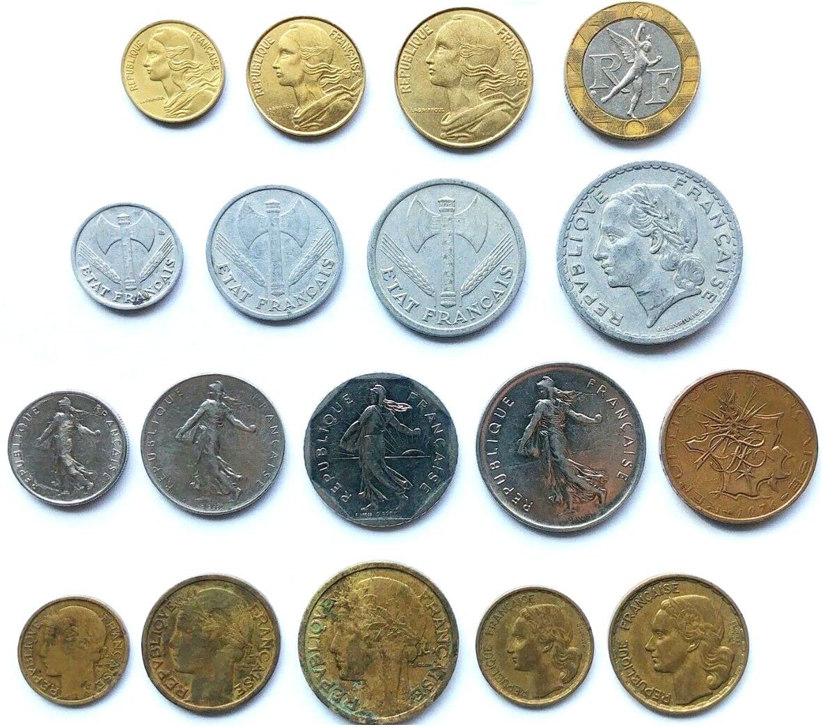 1960 Varies COLLECTION OF 18 DIFFERENT FINE OLD FRENCH COINS (1920's-90's) LIGHTLY CIRCULATED Centimes and Francs Seller Nice Fine to Almost Uncirculated
