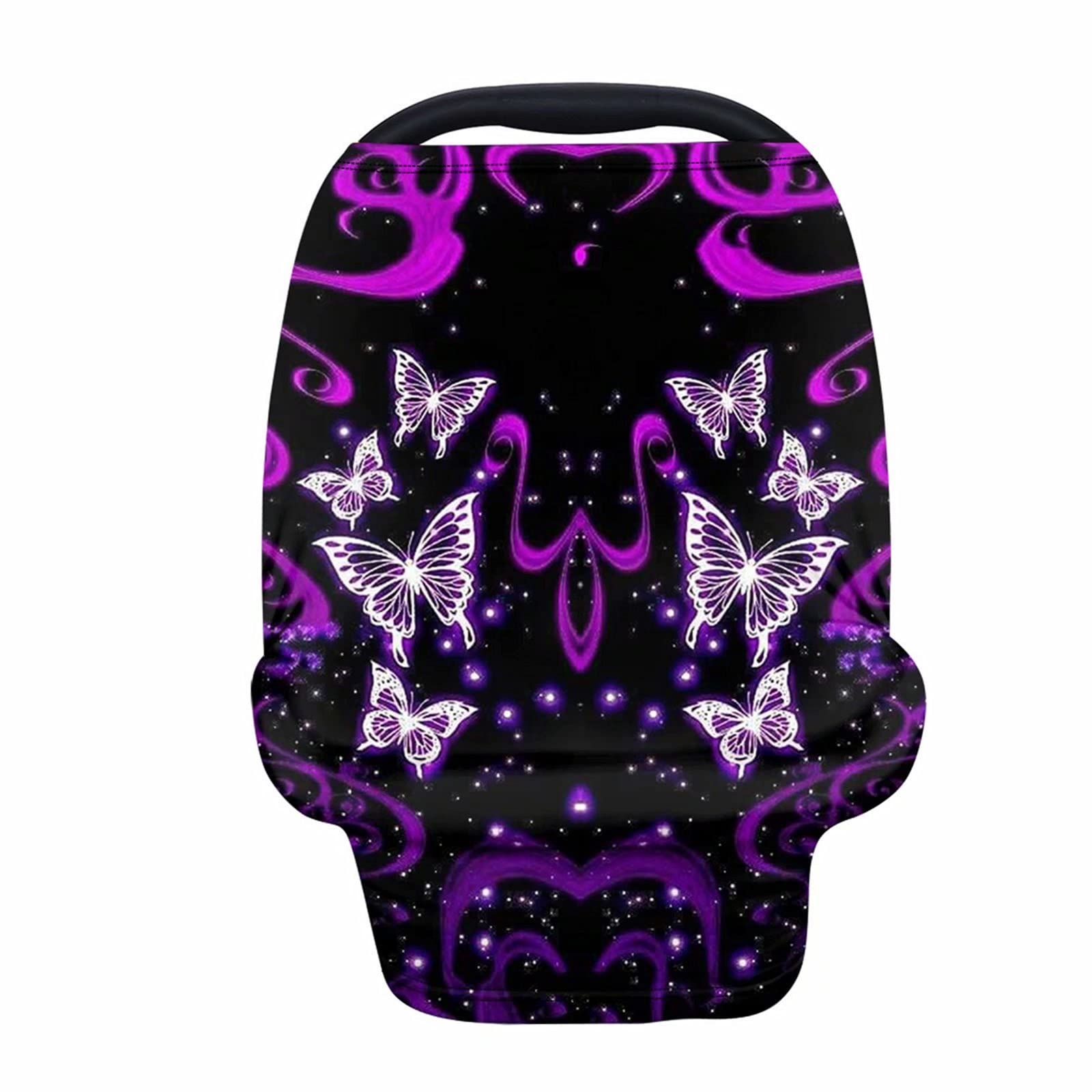 Horeset Purple Butterfly Car Seat Cover for Babies,Stretchy Infant Stroller Cover Soft Breastfeeding Cover Breastfeeding Scarf Infant Carseat Canopy